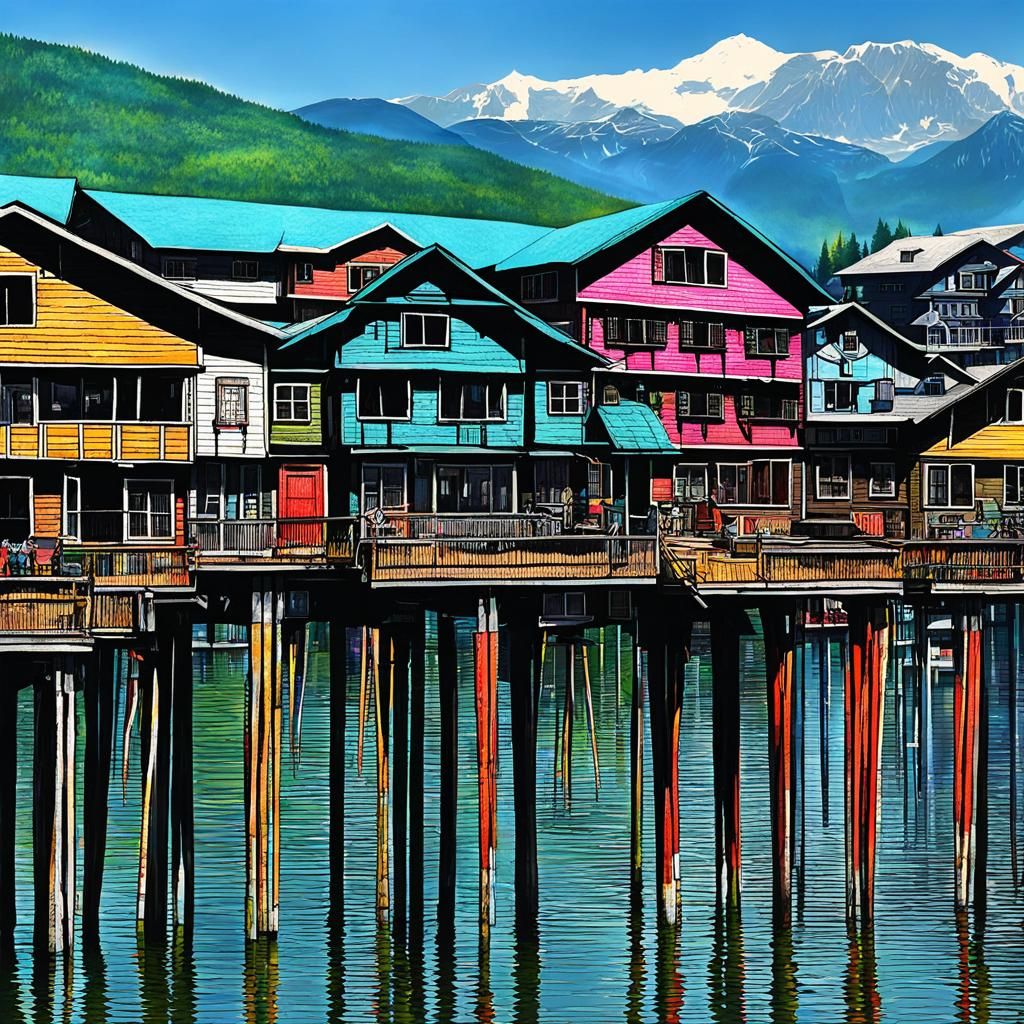 City on stilts on the lake - AI Generated Artwork - NightCafe Creator