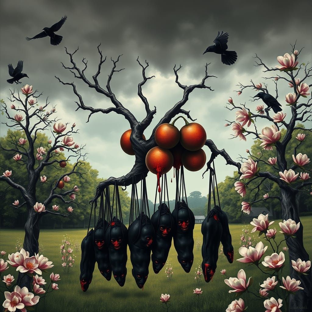 Southern Grotesque: Blood-Stained Fruit and Hangin... - AI Art