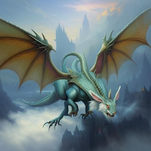 Rabbit-dragon with big wings - AI Generated Artwork - NightCafe Creator