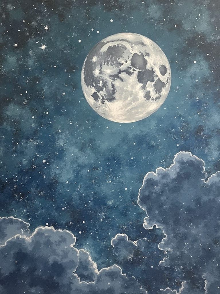 Moon in the cloudy night sky - Lunar Glow Amidst Midnight Cl...