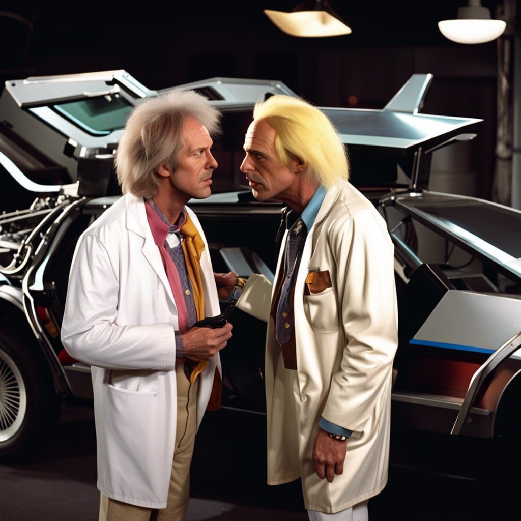 Doctor Emmett Brown from Back to the Future talking to Andy Warhol ...