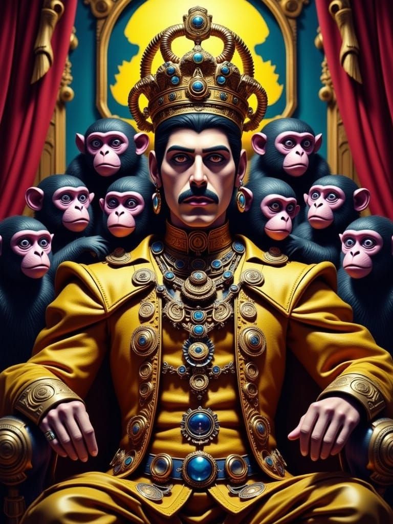 MONKEY QUEEN - Freddie Mercury Surrounded by Reverent Monkey...