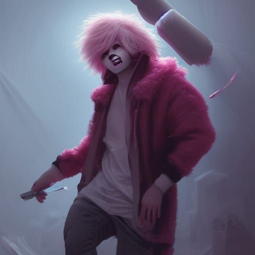 Monsters - Dark Fantasy Hero with Cerise Locks and Bloodstai...