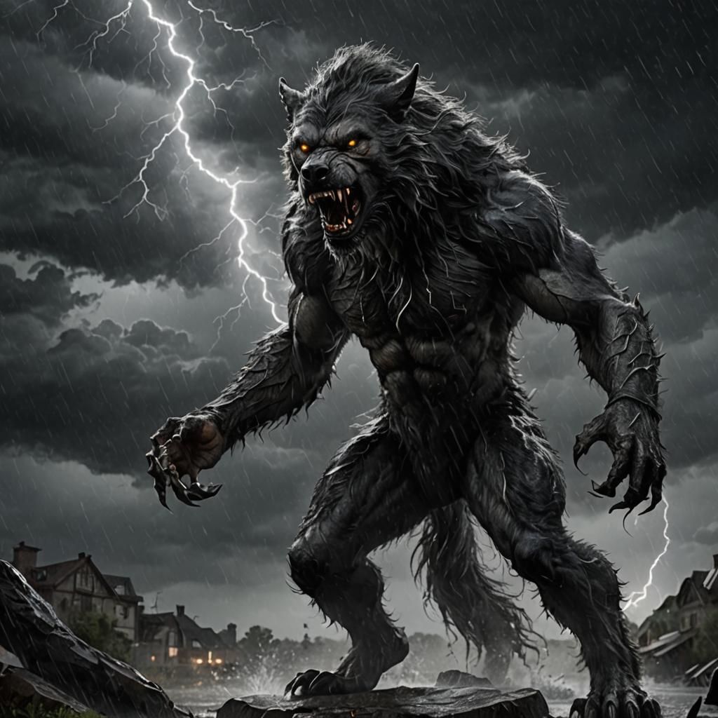 werewolf in a thunderstorm - AI Generated Artwork - NightCafe Creator