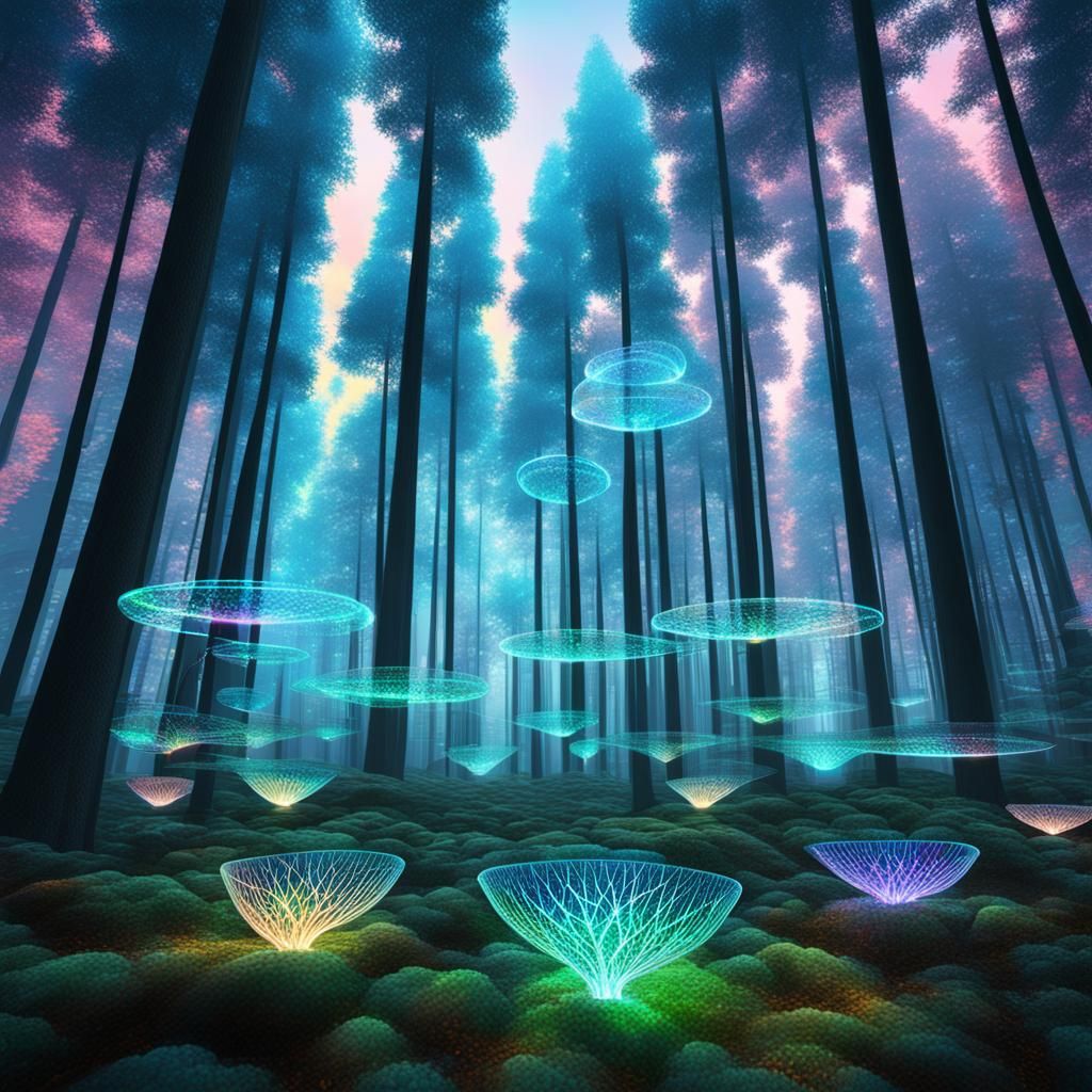 holographic trees in a hologram forest - AI Generated Artwork ...