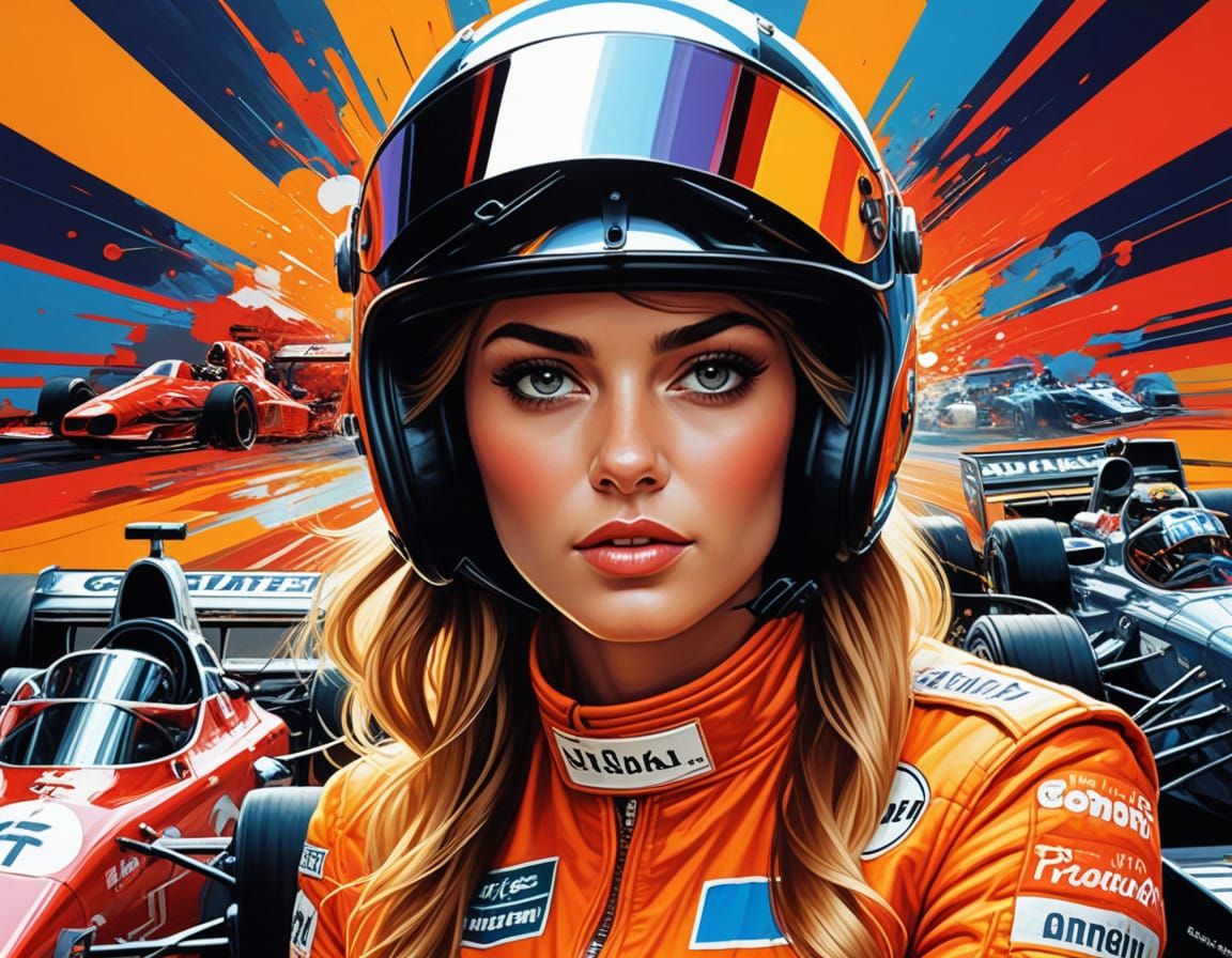 Racing Queen - Vibrant Formula 1 Racing Queen in Pop Art Sty...
