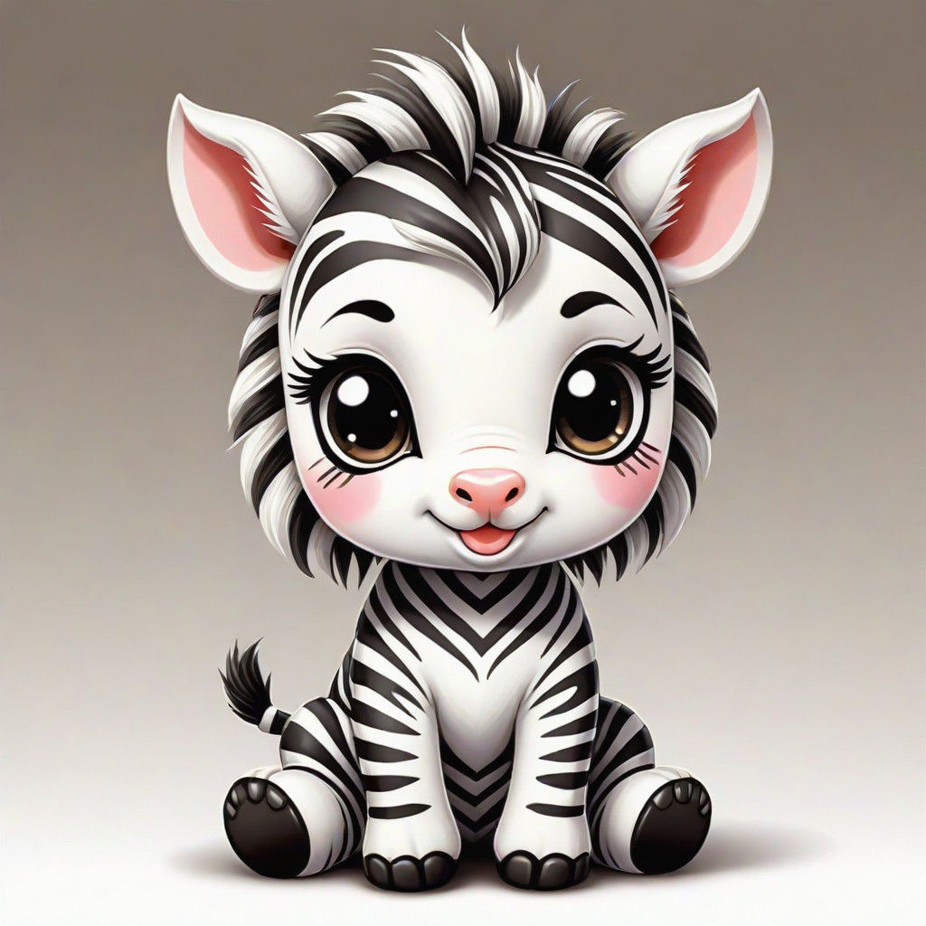Chibi kawaii cute baby zebra - Whimsical Chibi Zebra Cub
