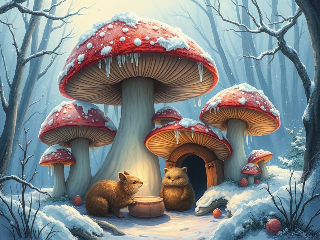 a toadstool winter - Whimsical Winter Wonderland with Toadst...