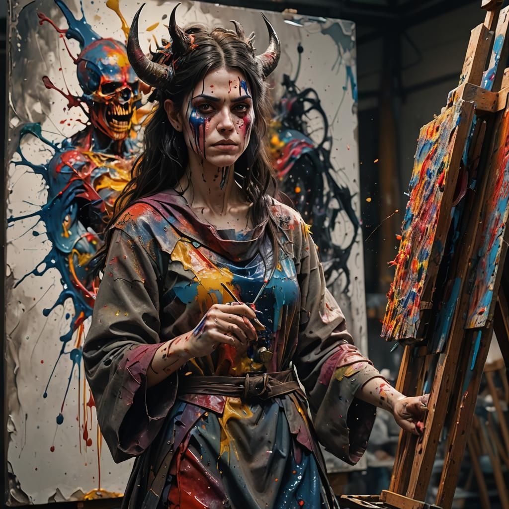 Female painter demon - AI Generated Artwork - NightCafe Creator