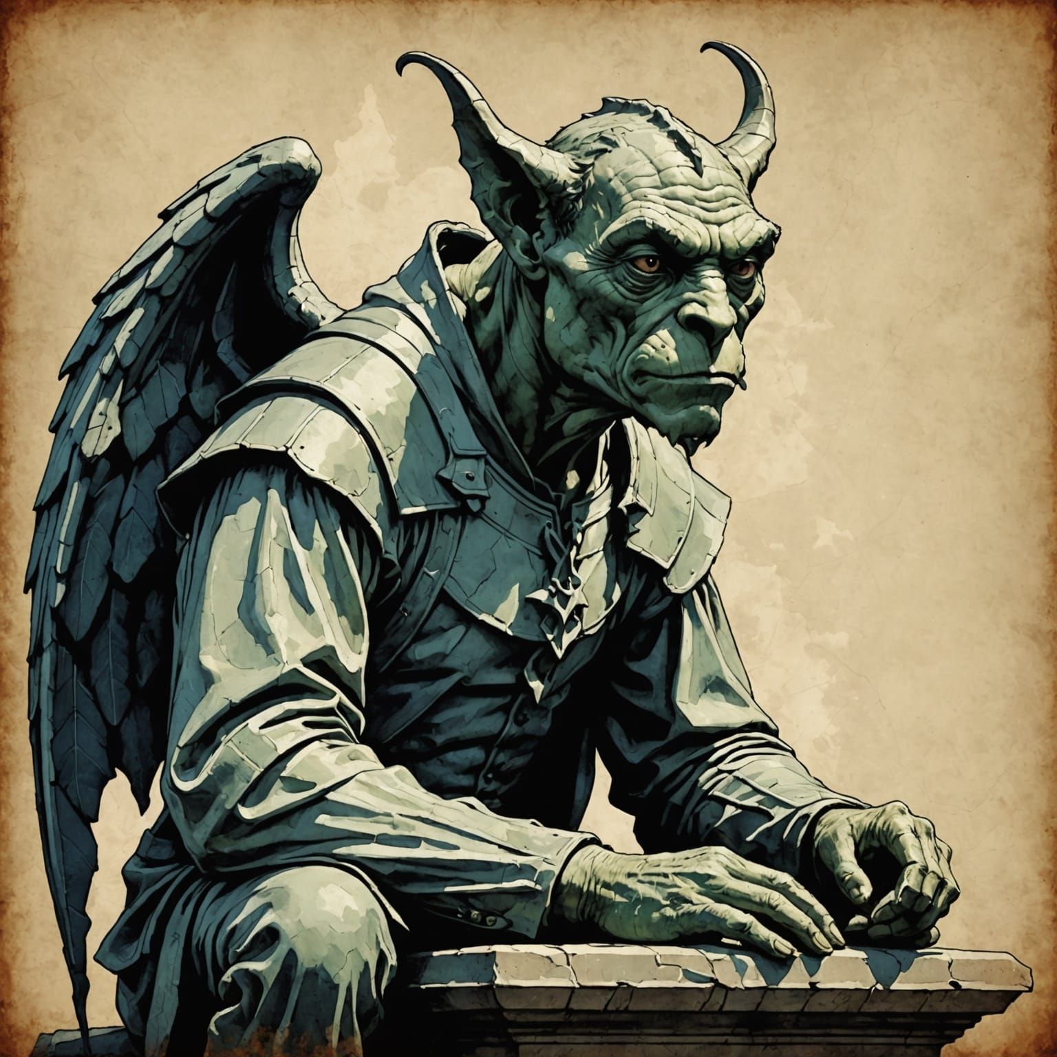 Gargoyle as Rachmaninoff in Rockwell Style - AI Art