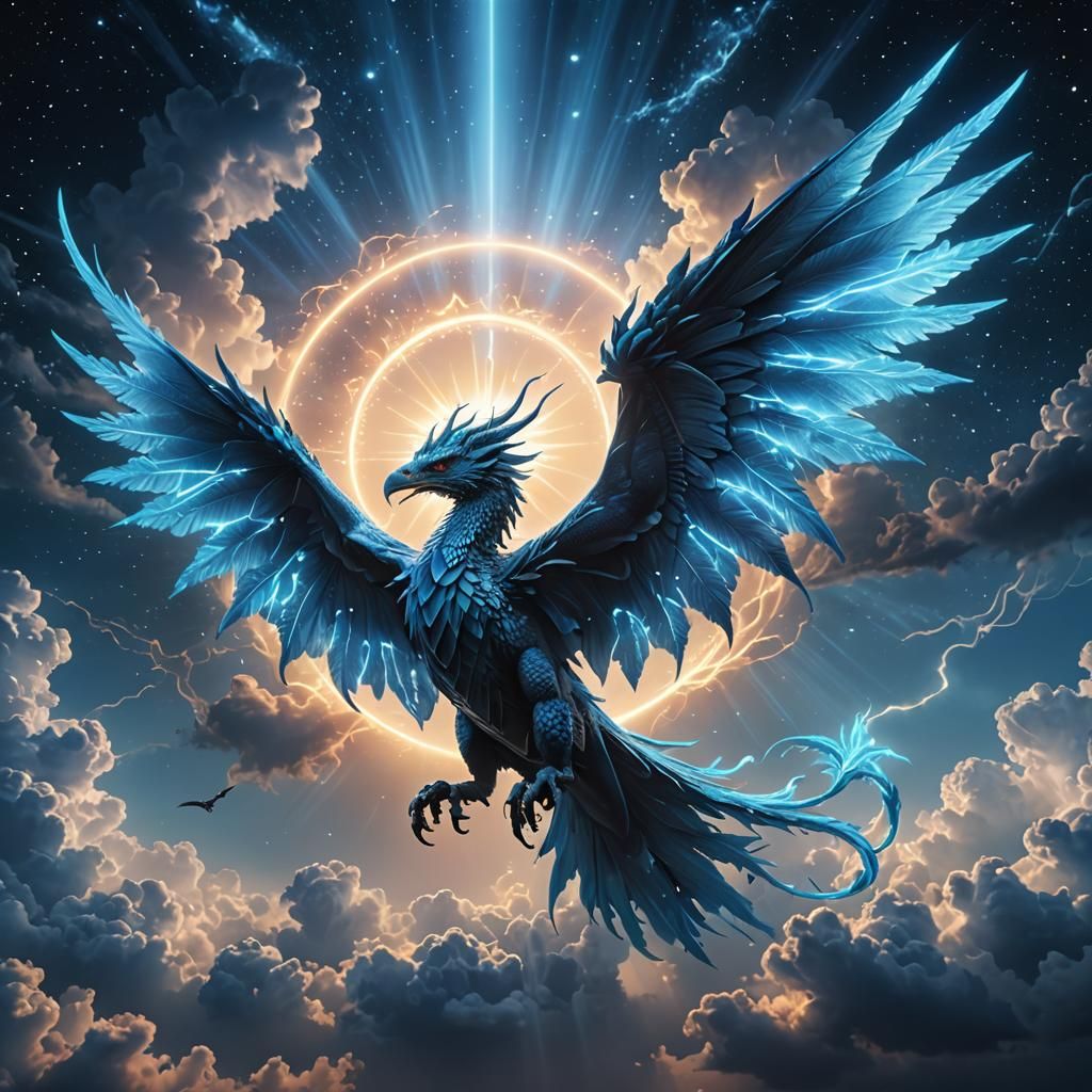 Mythical Blue Dragon Bird - AI Generated Artwork - NightCafe Creator