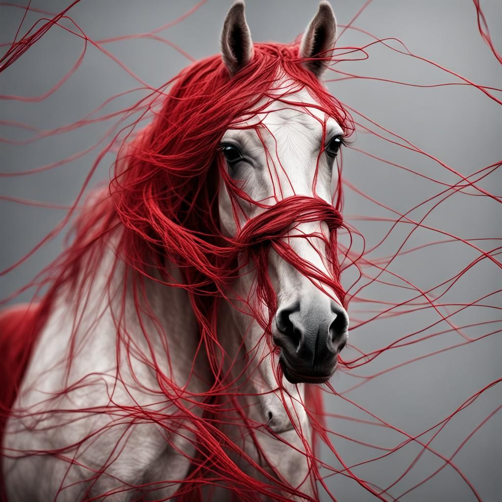 portrait of tangled horse with long red mane Mariusz Zawadzki style 1 ...