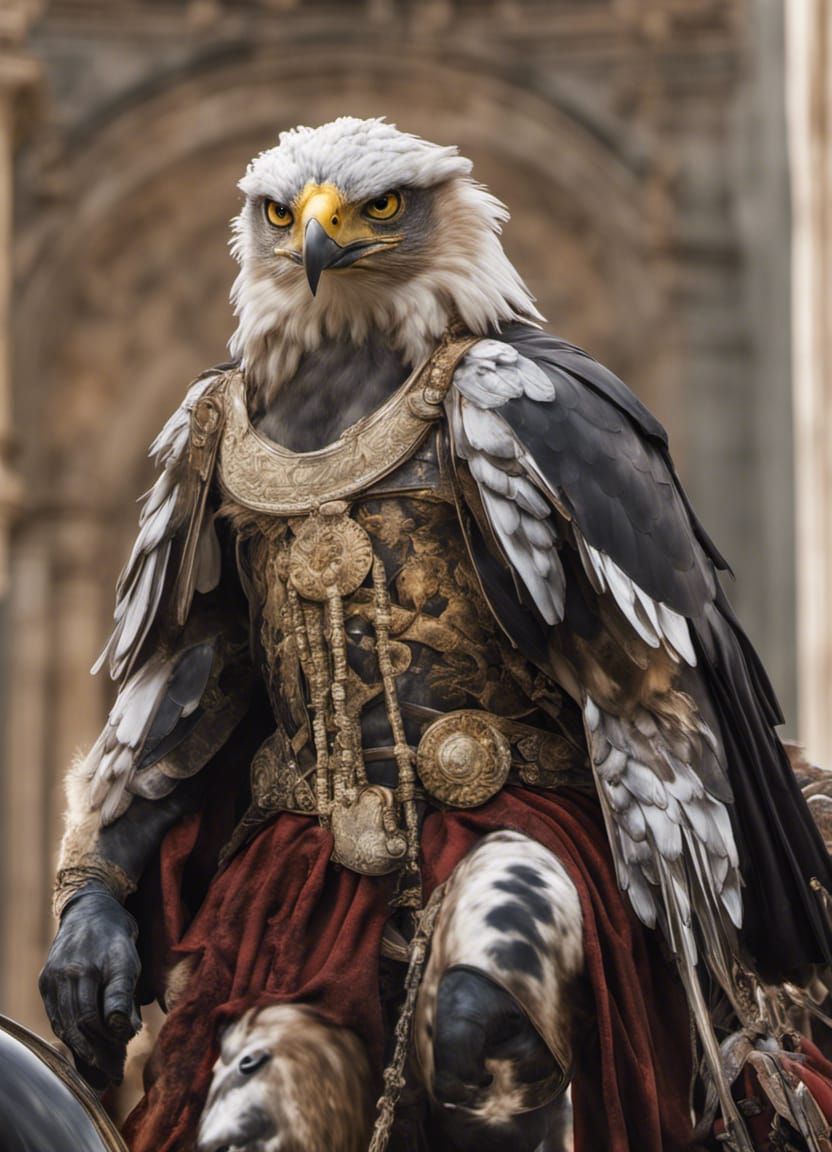 Crowned Eagle dressed as Julius Cesar in full regalia - AI Generated ...