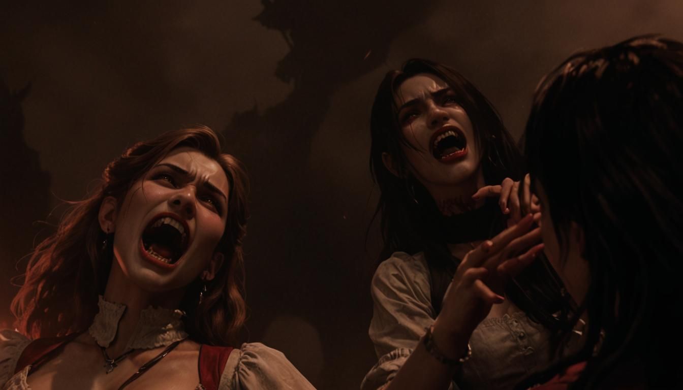 Gothic Horror Vampires: Aerith and Tifa Snarl in D... - AI Art
