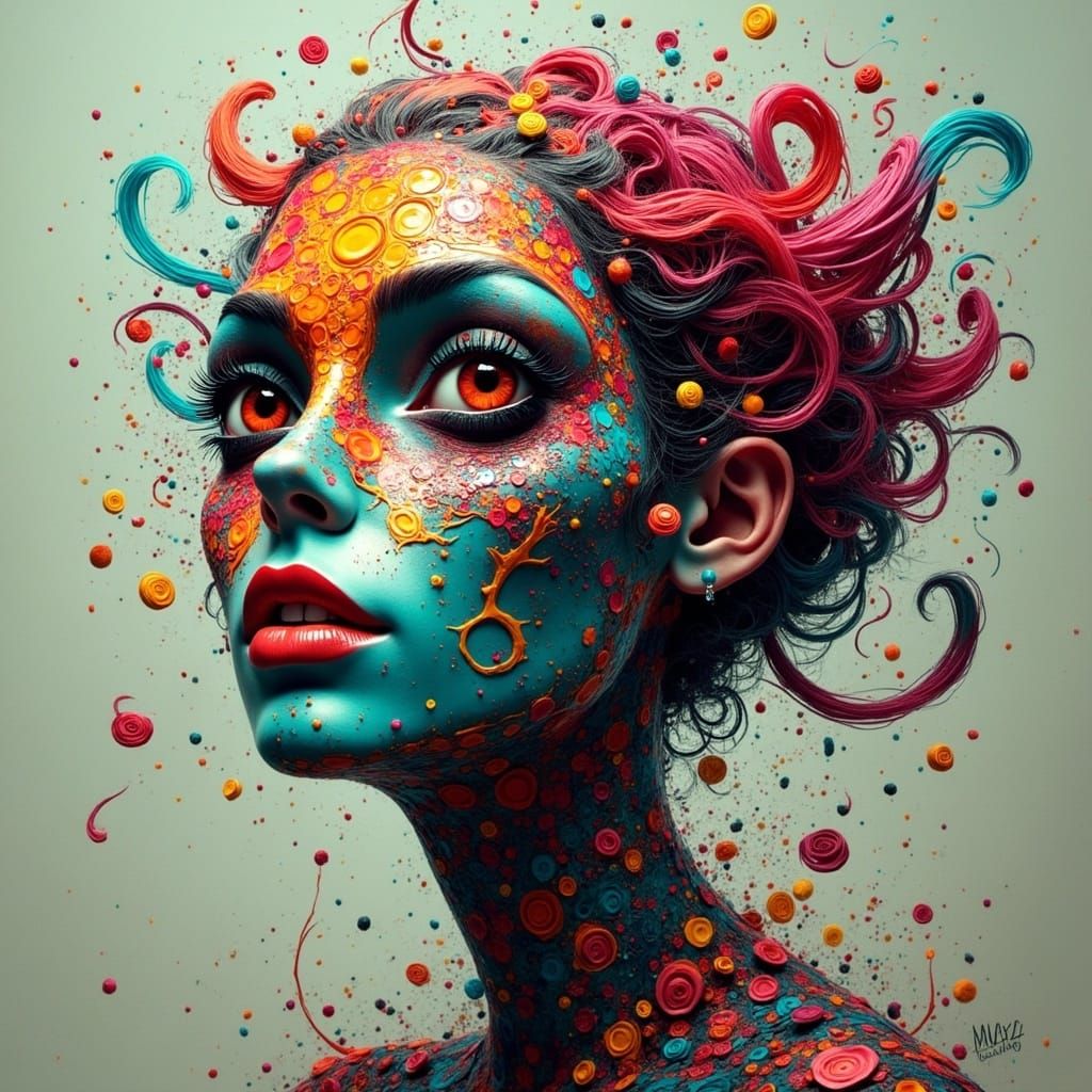 Rubik's Cube head. surrealism analogous colors Tim Burton Dan Mumford ...