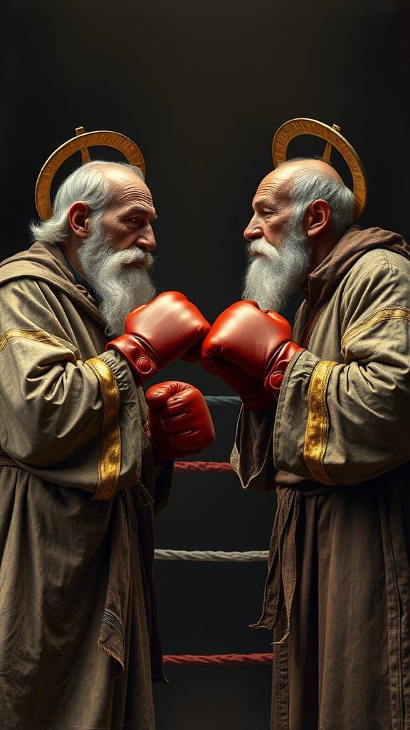 Ancient Saints Engage in Epic Boxing Match - AI Art