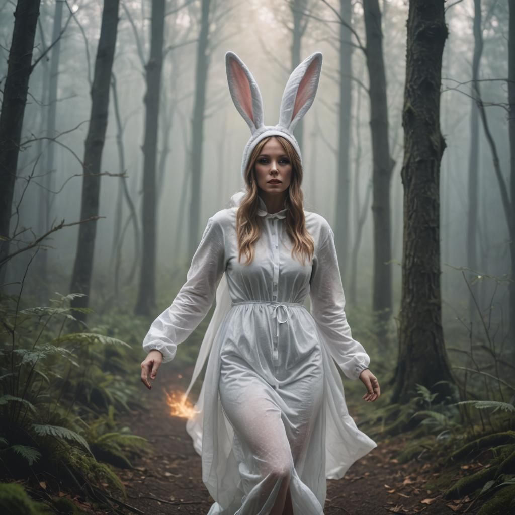 woman in white rabit costume with long rabit ears - AI Generated ...