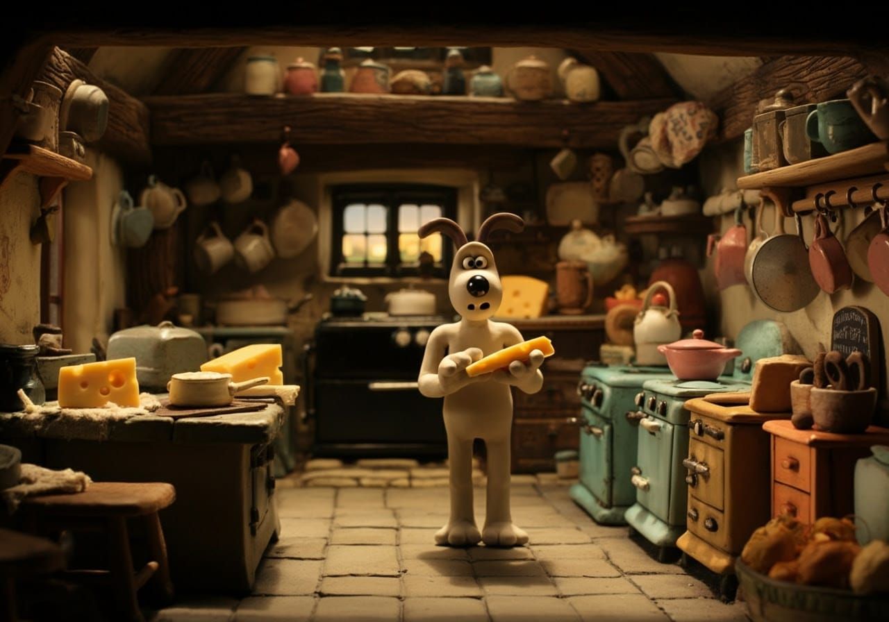 'its not cheese Gromit, it's Wensleydale' an accurate detailed scene from Wallace and Gromit