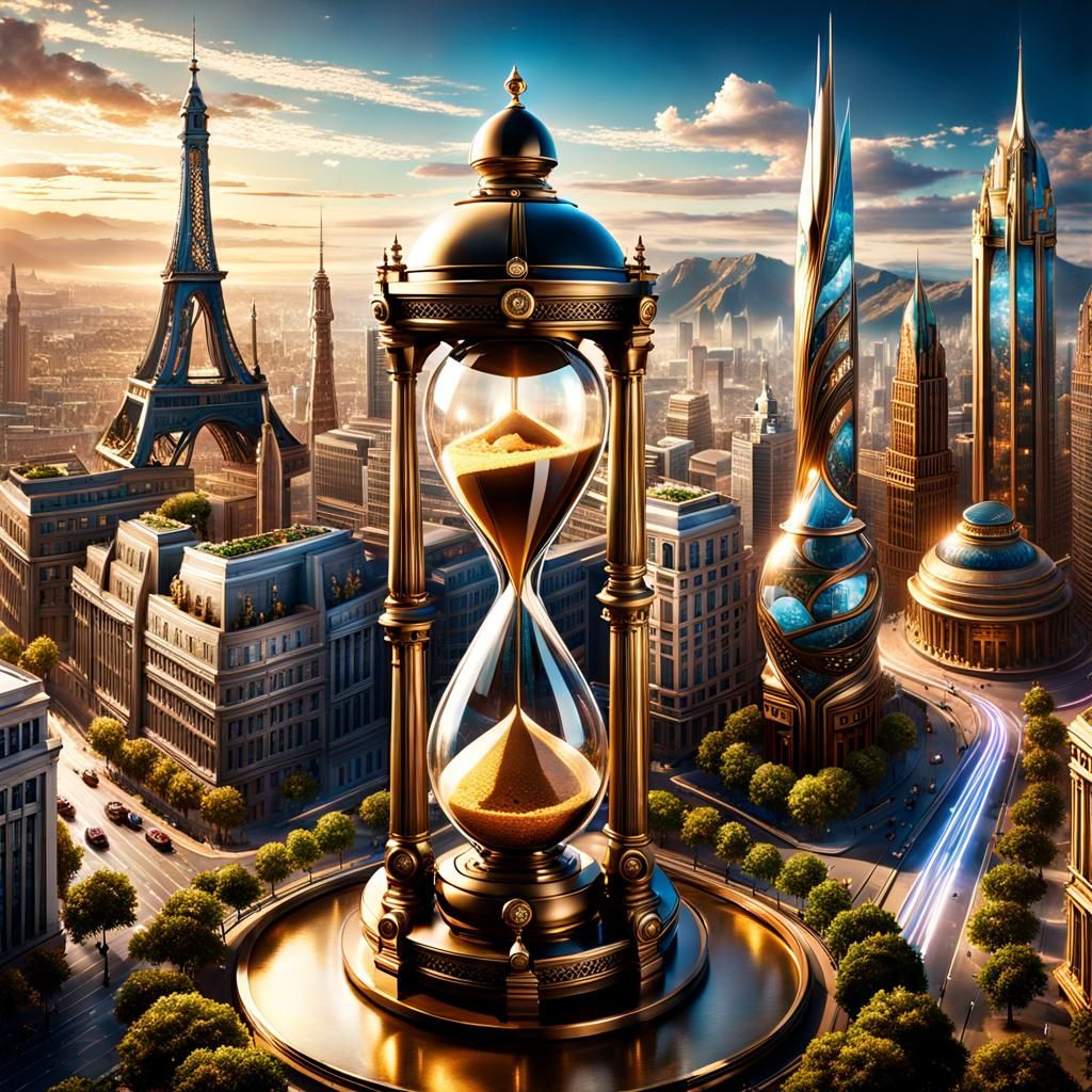 Hourglass tower in a hypermodern city - AI Generated Artwork ...