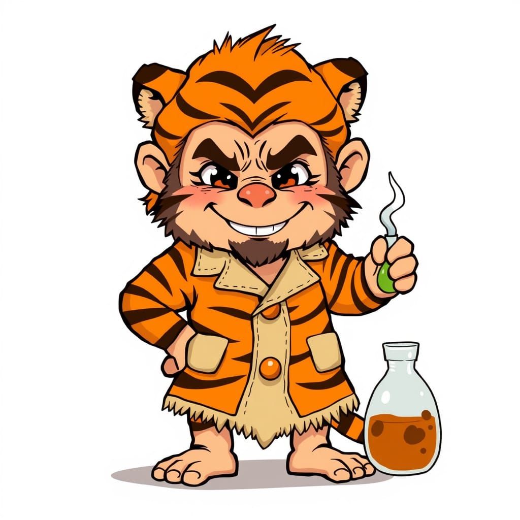 Chibi Caveman Conducts Primitive Science Experimen... - AI Art
