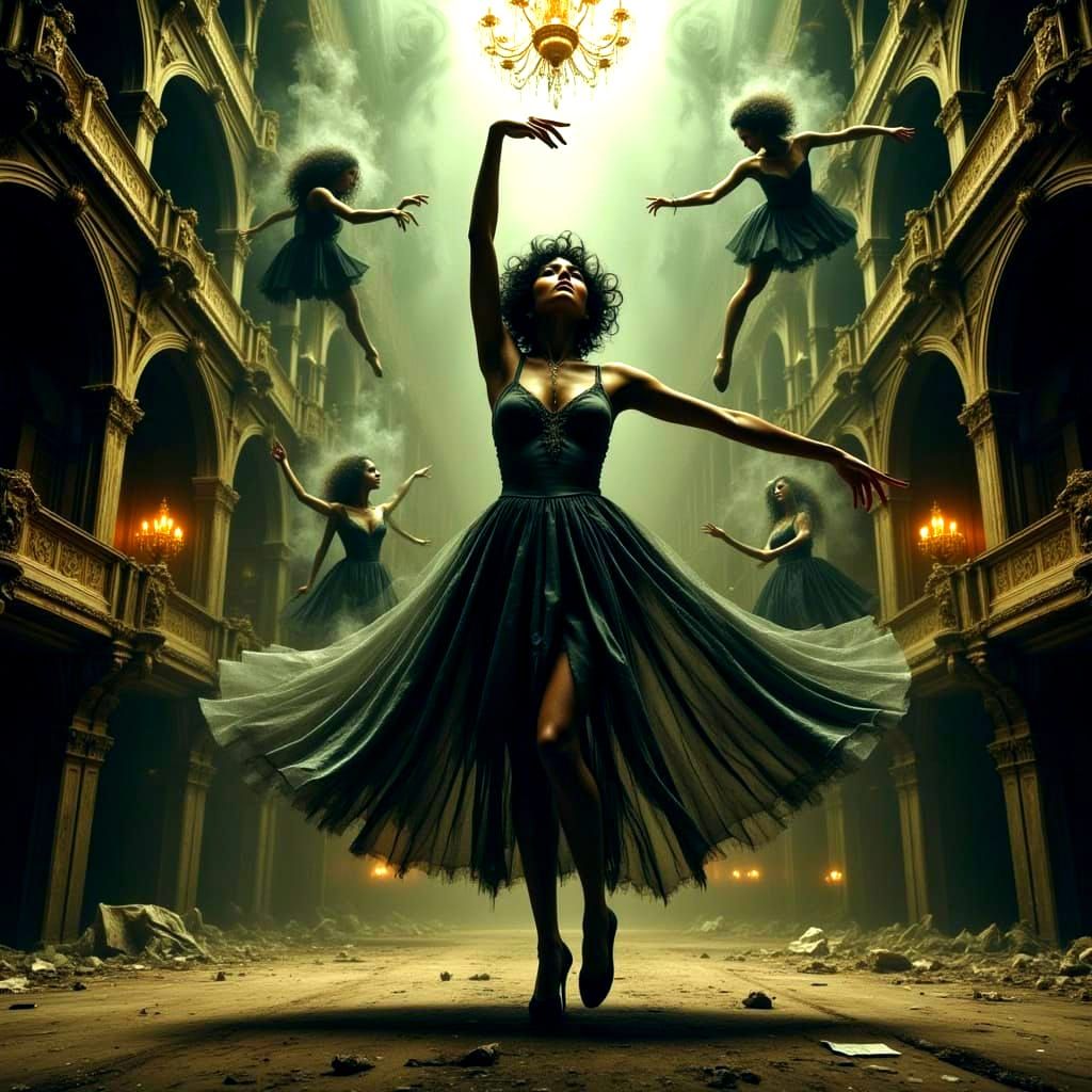 Ethereal Ballerina Haunted by Ghostly Apparitions - AI Art