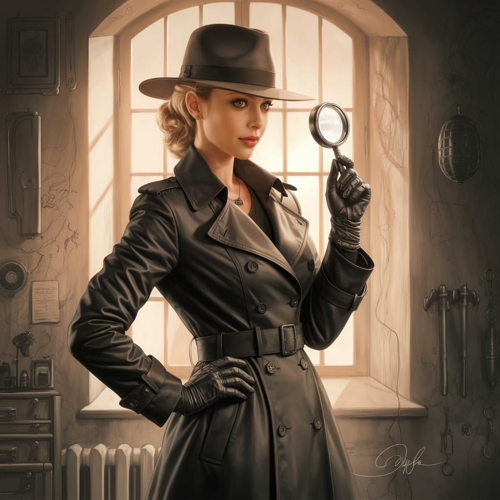 Confident Female Inspector Gadget in Charcoal Draw... - AI Art
