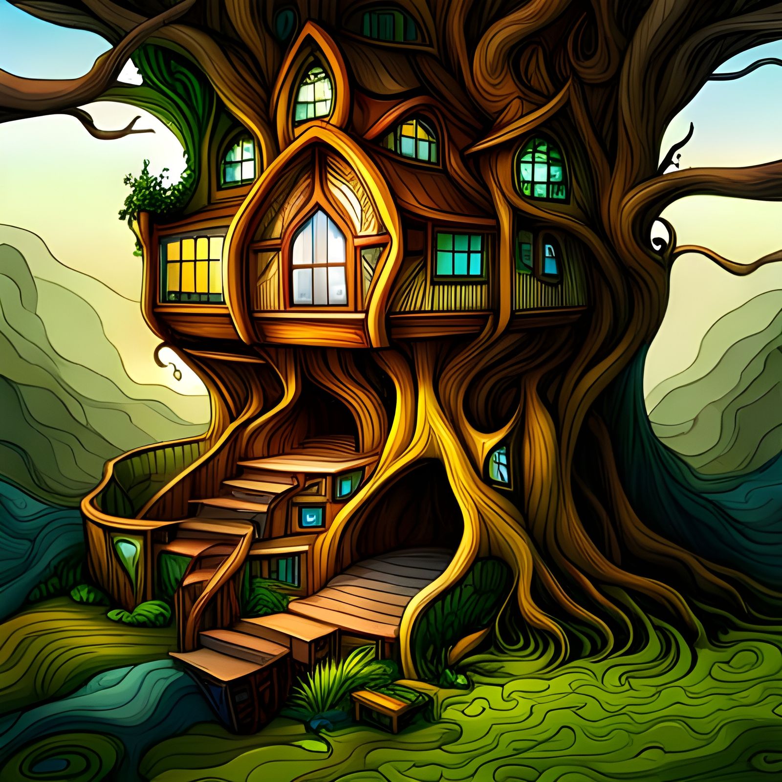 elven tree house - AI Generated Artwork - NightCafe Creator