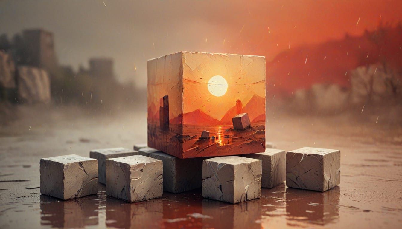 desert cubes - Rustic Minimalist Art of Desert Cubes in Soft...