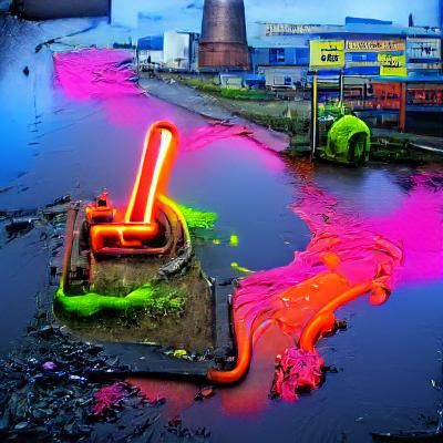 Sludge factory hyperrealism colourful glowing neon - AI Generated ...