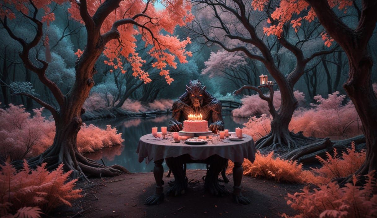 Ethereal Monster in Darkened Forest Ambiance - AI Art