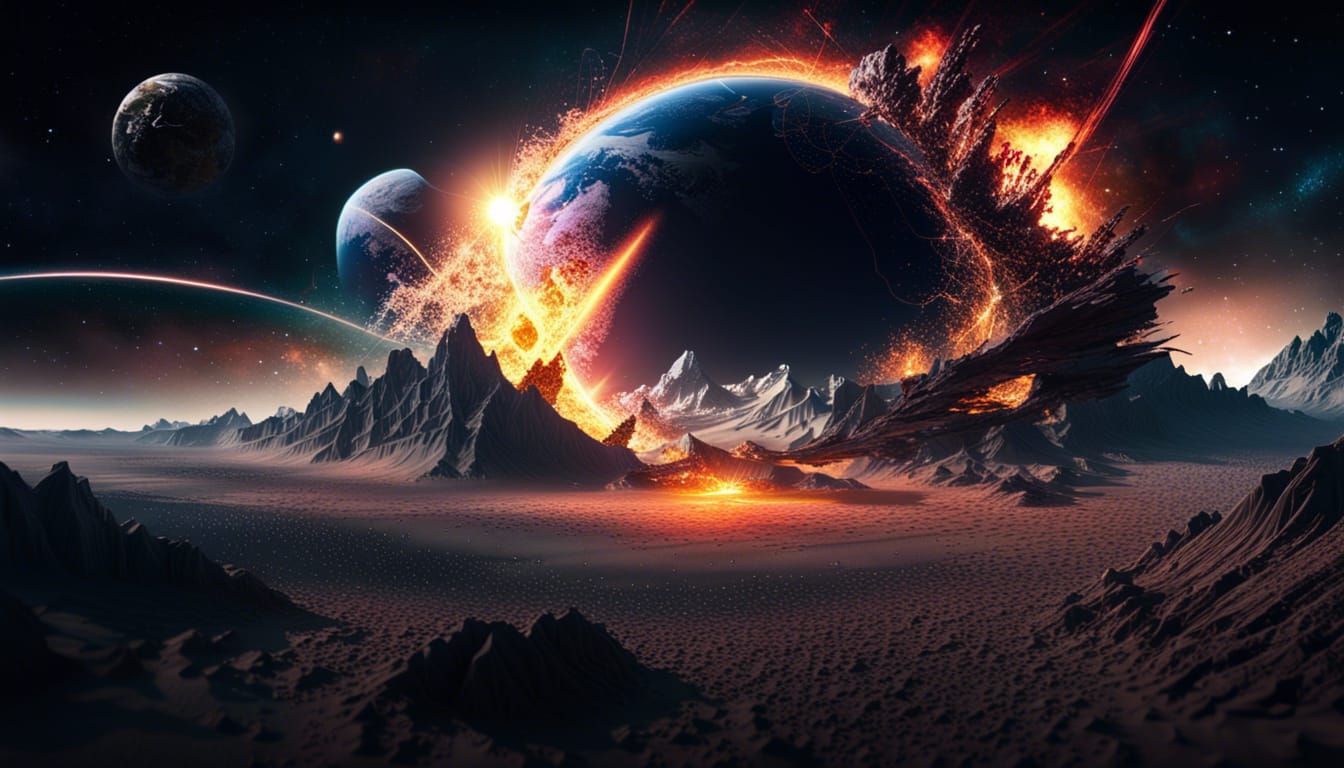 end of the world, exploding planets, horizon, outer space, collapsing ...