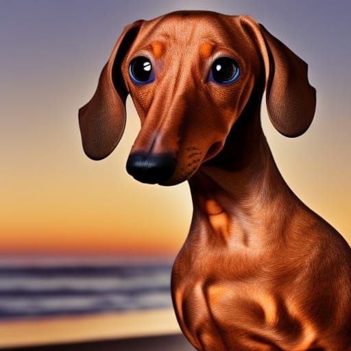 Red Doxie on the beach! - AI Generated Artwork - NightCafe Creator