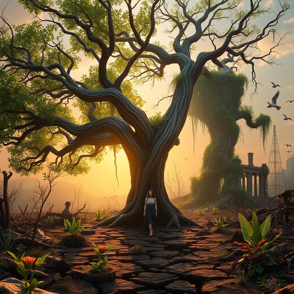 Ancient Tree of Life and Decay in a Dying Ecosyste... - AI Art