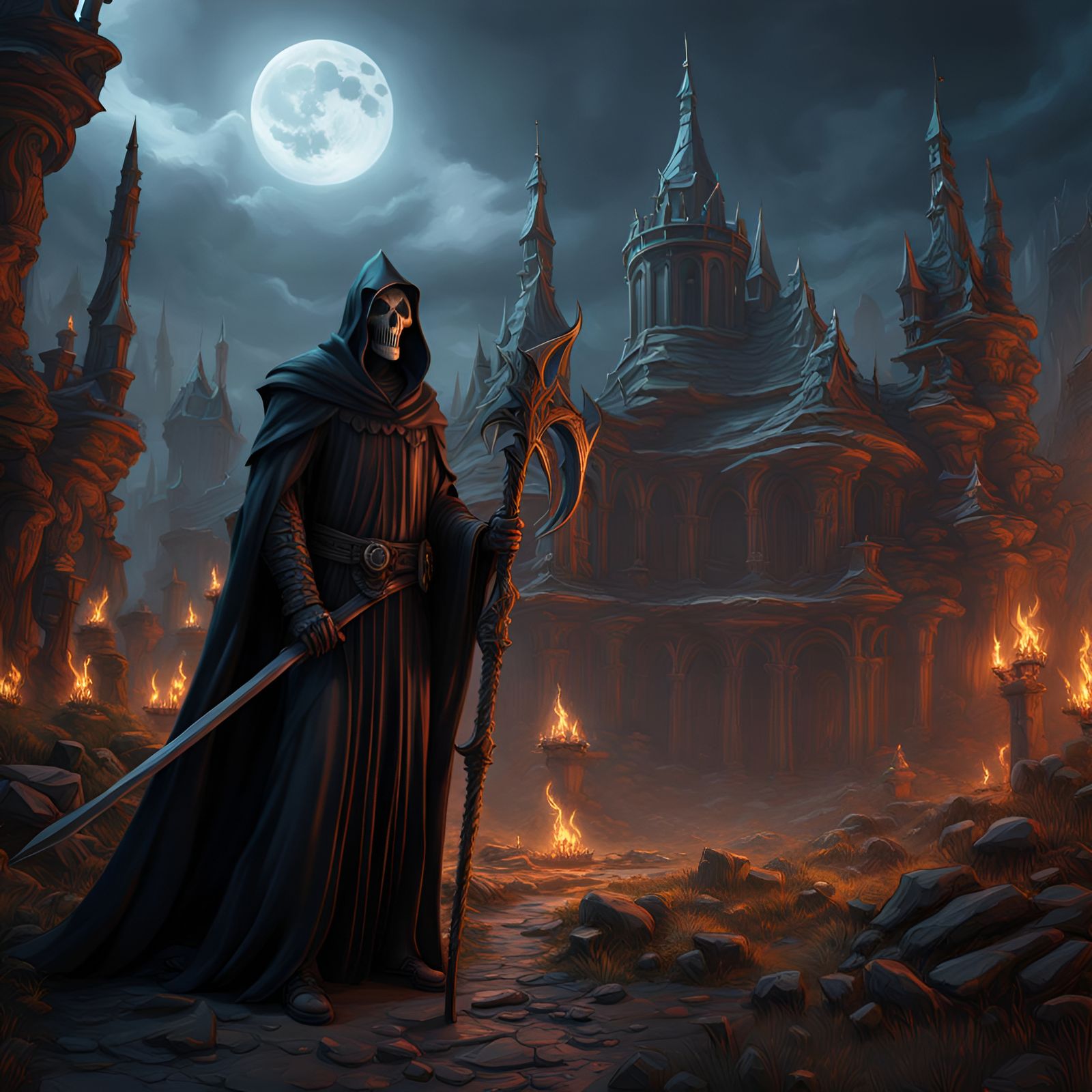 Grim Reaper, detailed matte painting, deep color, fantastical ...