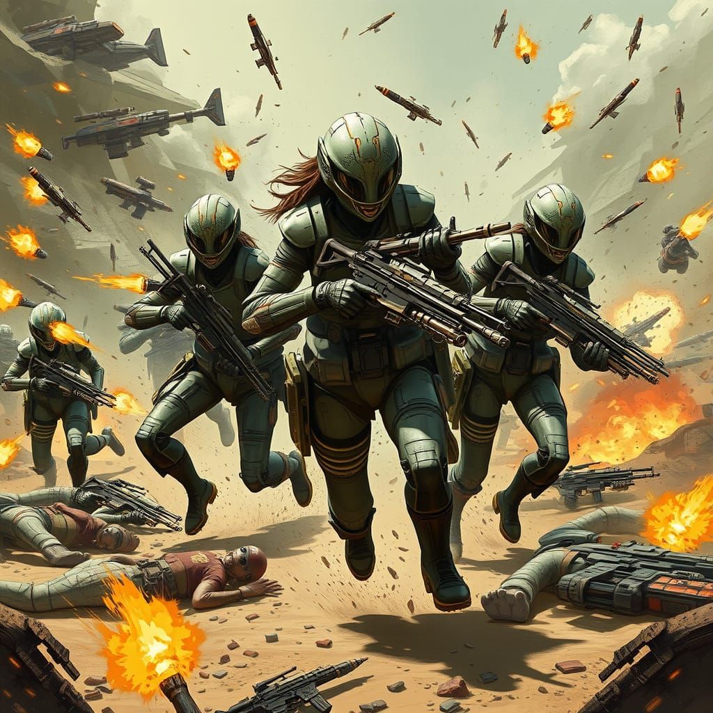 Futuristic Female Alien Soldiers in Intense Bayone... - AI Art