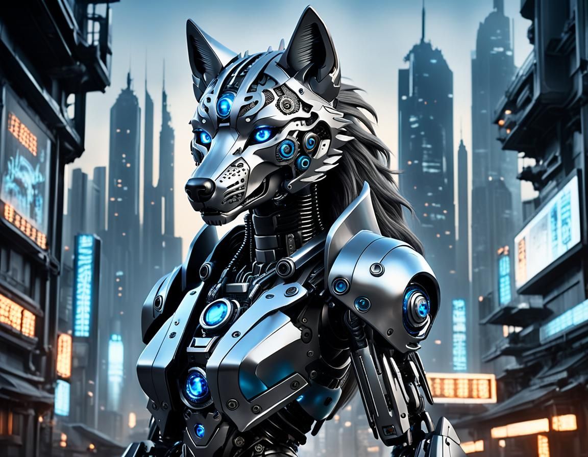cyborg wolf girl - AI Generated Artwork - NightCafe Creator