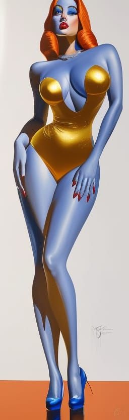 Jessica Rabbit by Greg Rutkowski monochromatic yellow and blue split-complementary colors ...