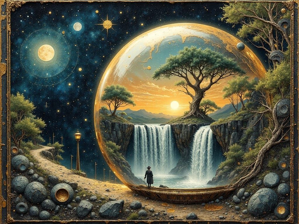 Steampunk Earth in Glass Bubble: Detailed Matte Pa... - AI Art