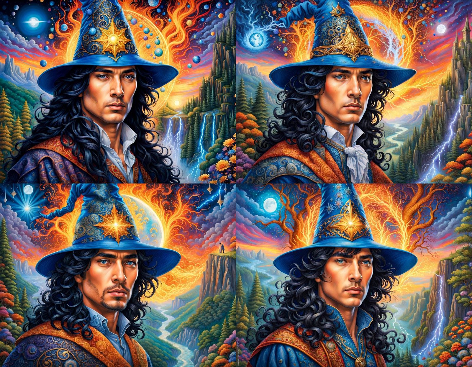 Very Closeup head and shoulders portrait of a handsome young wizard ...