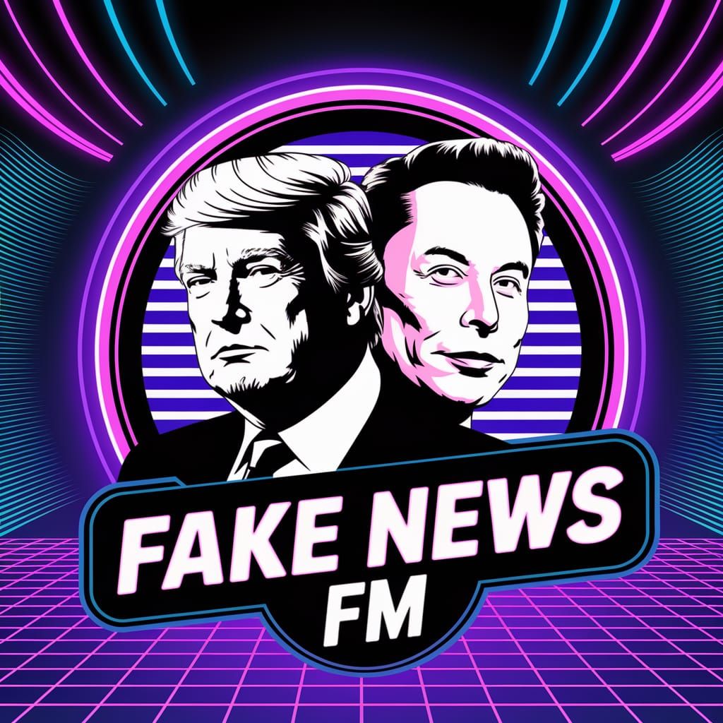 Neon Synthwave Logo for Fake News FM with Trump an... - AI Art