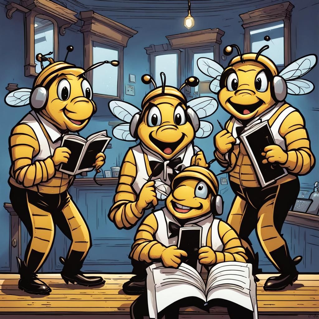 Cartoon style, four bees singing as a barbershop quartet - AI Generated ...