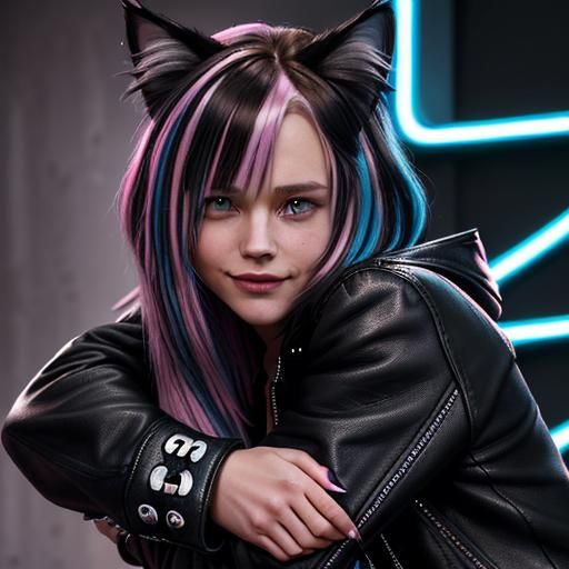 Adults, 4k Cheyenne Goss Cheyenne has tiny cat ears woman, neon hair ...
