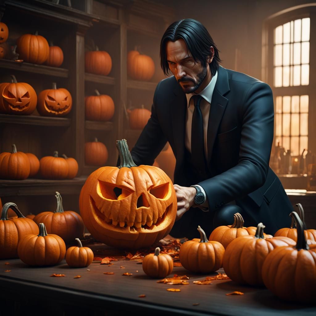 John wick carving pumpkin hyper realistic - AI Generated Artwork ...