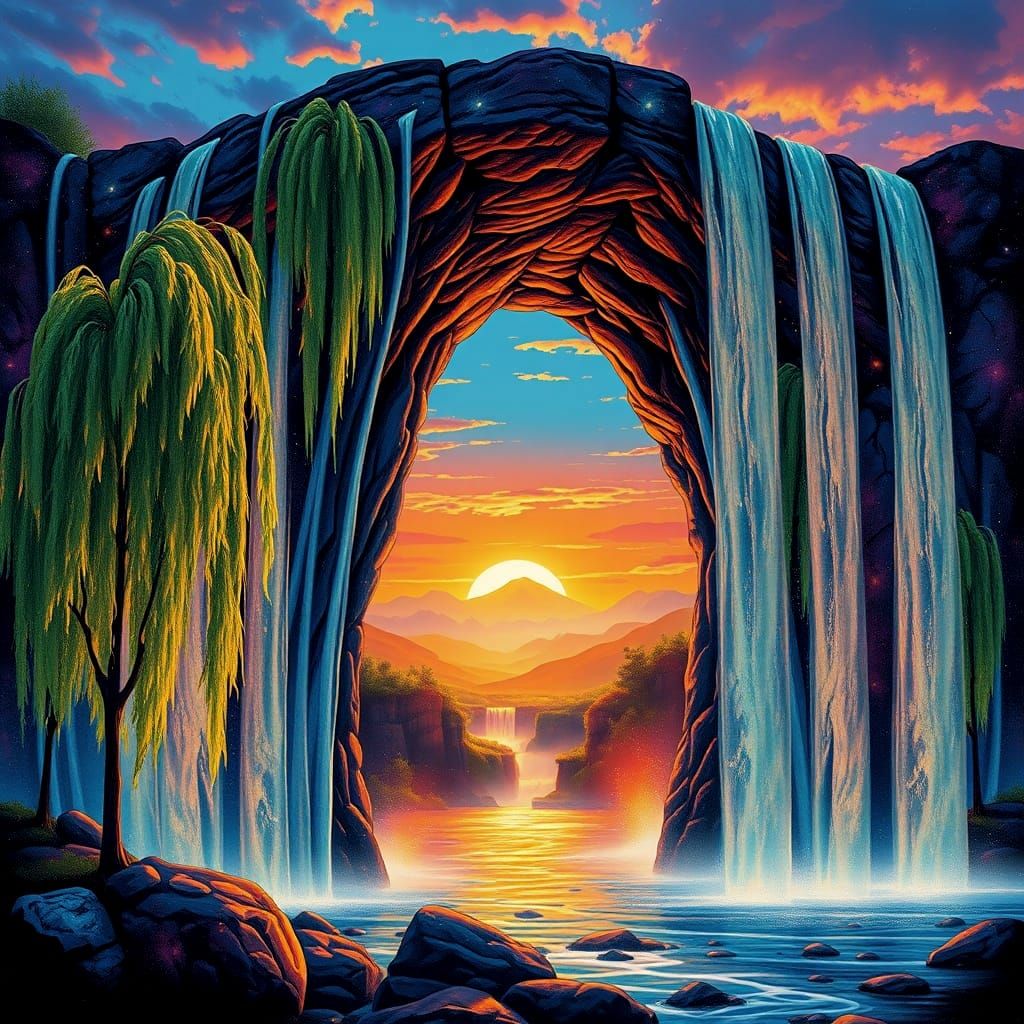Waterfall 3 - Vibrant Cosmic Waterfall Portal
