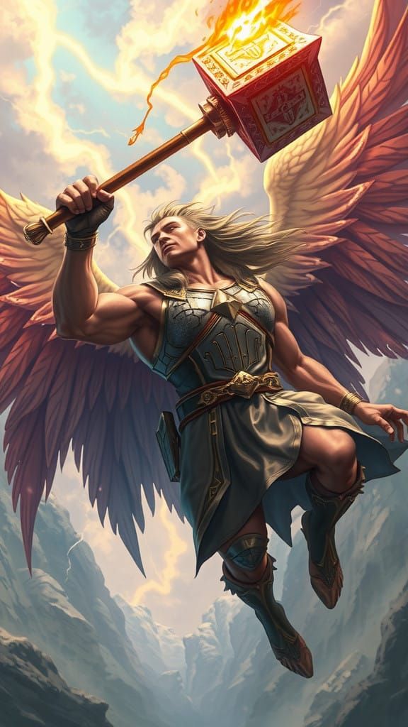 Mighty Valkyrie Soars Through the Skies in Cyberpu... - AI Art