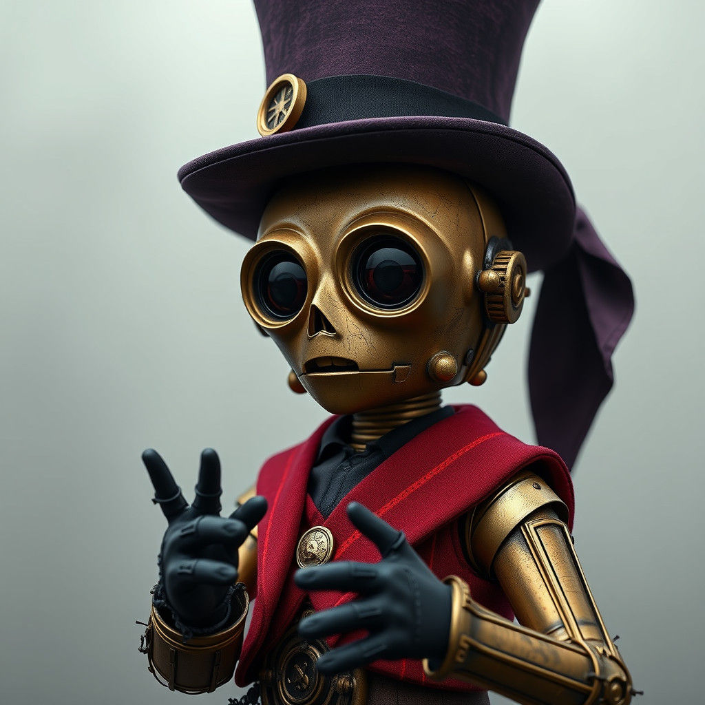 A tim burton , whimsical portrait of a Star wars C3P0 doll character ...