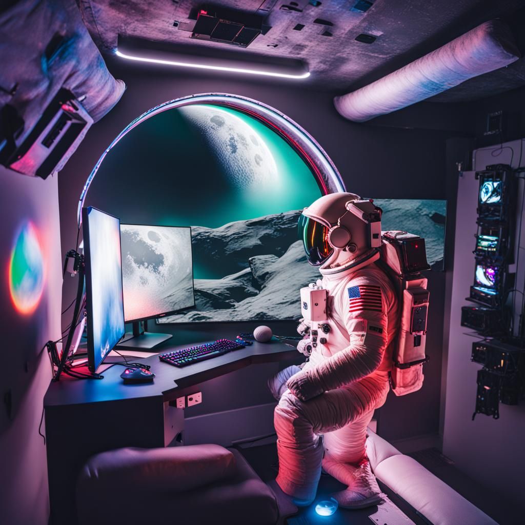 Space Gaming PC Setup - AI Generated Artwork - NightCafe Creator