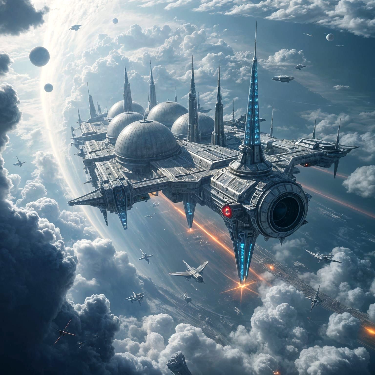 Spaceport in the Sky - Floating Futuristic Metropolis in the...
