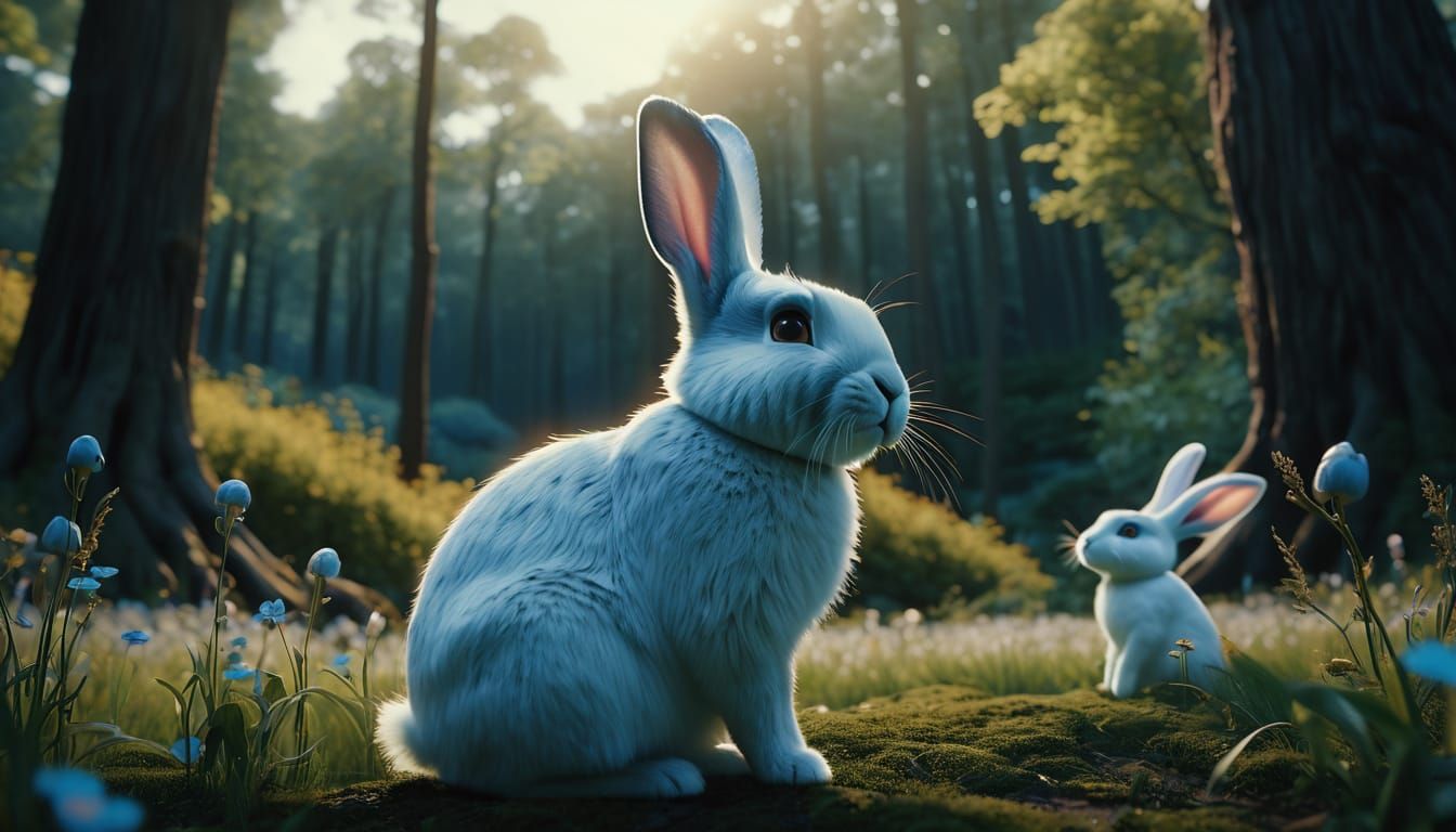 White and Blue Rabbits are talking.