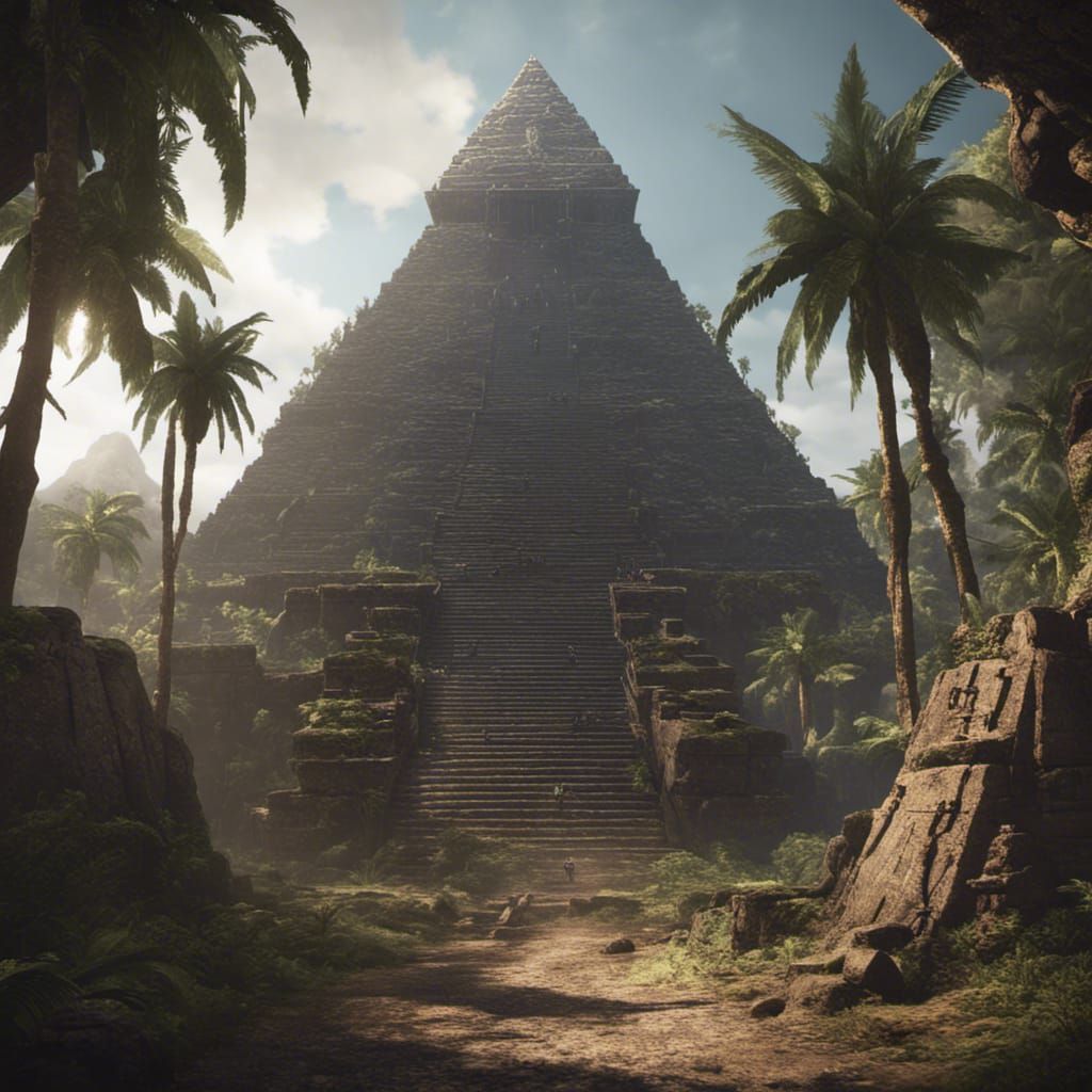 ancient Pyramid, postapocalyptic city, jungle, Epic, a masterpiece, 8k ...